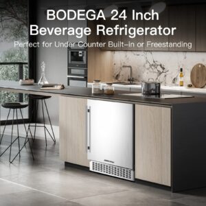 BODEGA Beverage Cooler 24 Inch, Built-in and Freestanding Beverage Refrigerator 180 Cans, Stainless Steel Under Counter Beverage Fridge Perfect for Soda, Water, Beer