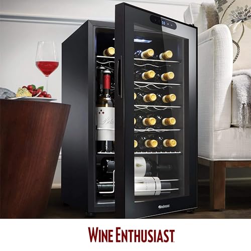 Wine Enthusiast 24-Bottle Compressor Wine Cooler with Upright Bottle Storage - Freestanding Wine Refrigerator with Digital Touchscreen and LED Temperature Display