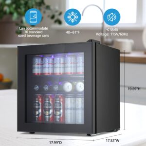 Havato Mini Fridge-80Can Beverage Refrigerator Soda or Beer, Independent Transparent Glass Small Drink Dispenser For Home and Bar, Beverage Refrigerator Electronic Temperature Control,2.4cu.Ft,Black