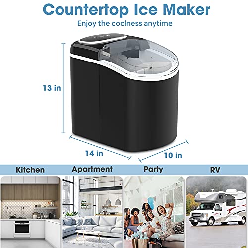 Ice Maker Machine Countertop, Portable Ice Maker with 26lbs/24Hrs, 9 Cubes Ready in 7 Minutes, Self Cleaning, Transparent Window, LifePlus Ice Cube Maker for Home Kitchen Office Bar