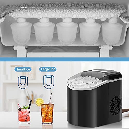 Ice Maker Machine Countertop, Portable Ice Maker with 26lbs/24Hrs, 9 Cubes Ready in 7 Minutes, Self Cleaning, Transparent Window, LifePlus Ice Cube Maker for Home Kitchen Office Bar