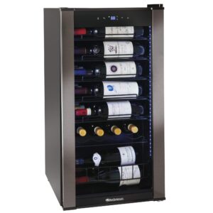 wine enthusiast vinoview 28-bottle wine fridge - freestanding refrigerator with matrix shelves, adjustable 39-65° f thermostat, double pane glass door, & led display