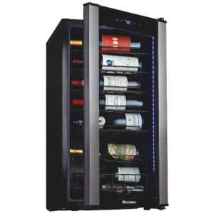 Wine Enthusiast VinoView 28-Bottle Wine Fridge - Freestanding Refrigerator with Matrix Shelves, Adjustable 39-65° F Thermostat, Double Pane Glass Door, & LED Display