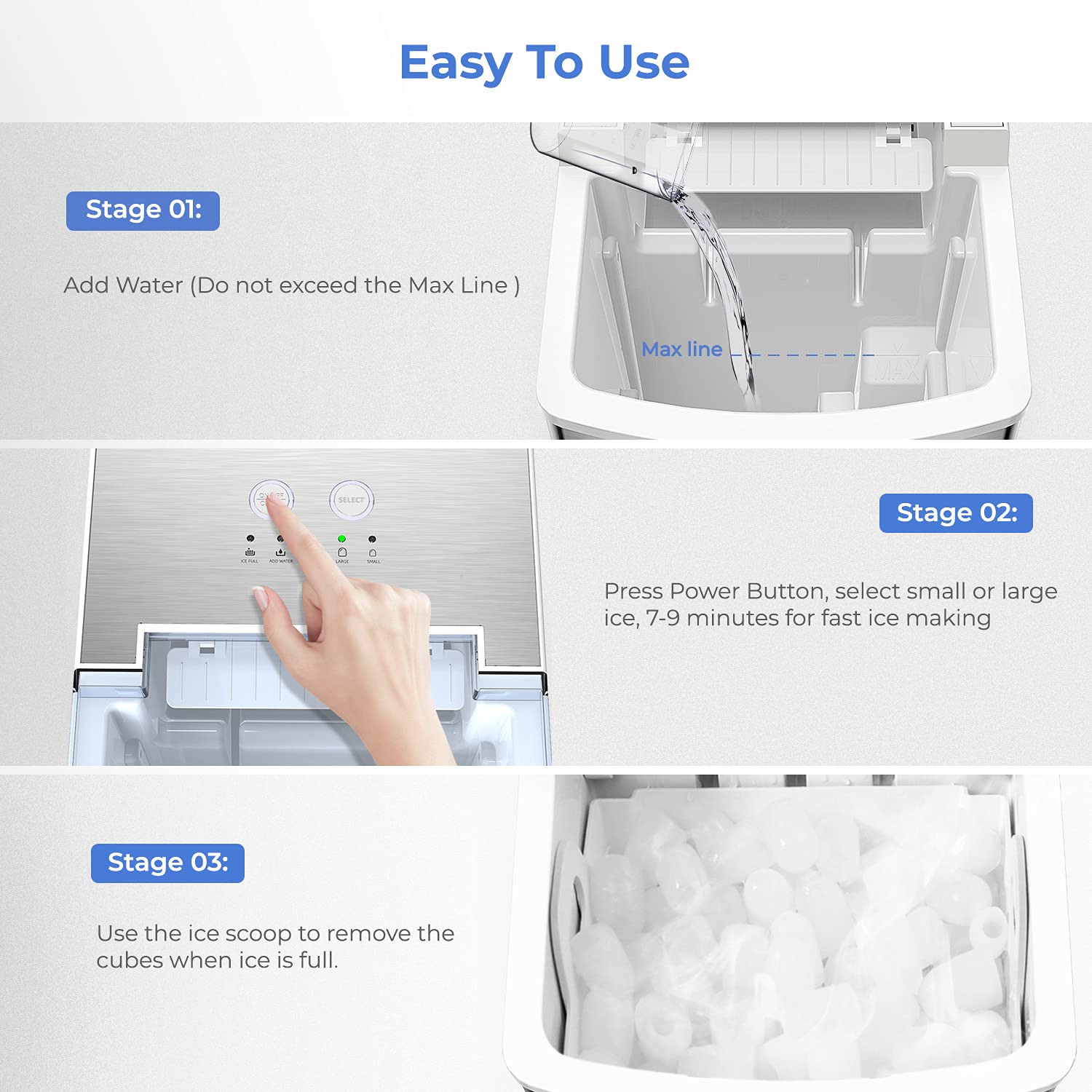 Ice Maker Machine for Countertop, Dreamiracle Ice Cubes Ready in 6 Mins, 33 lbs Ice in 24 H, Self-cleaning Ice Machine, Electric Ice Maker Stainless Steel