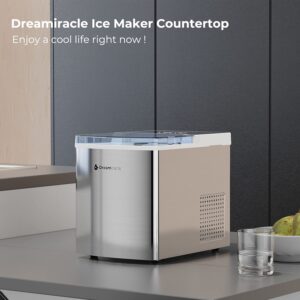 Ice Maker Machine for Countertop, Dreamiracle Ice Cubes Ready in 6 Mins, 33 lbs Ice in 24 H, Self-cleaning Ice Machine, Electric Ice Maker Stainless Steel