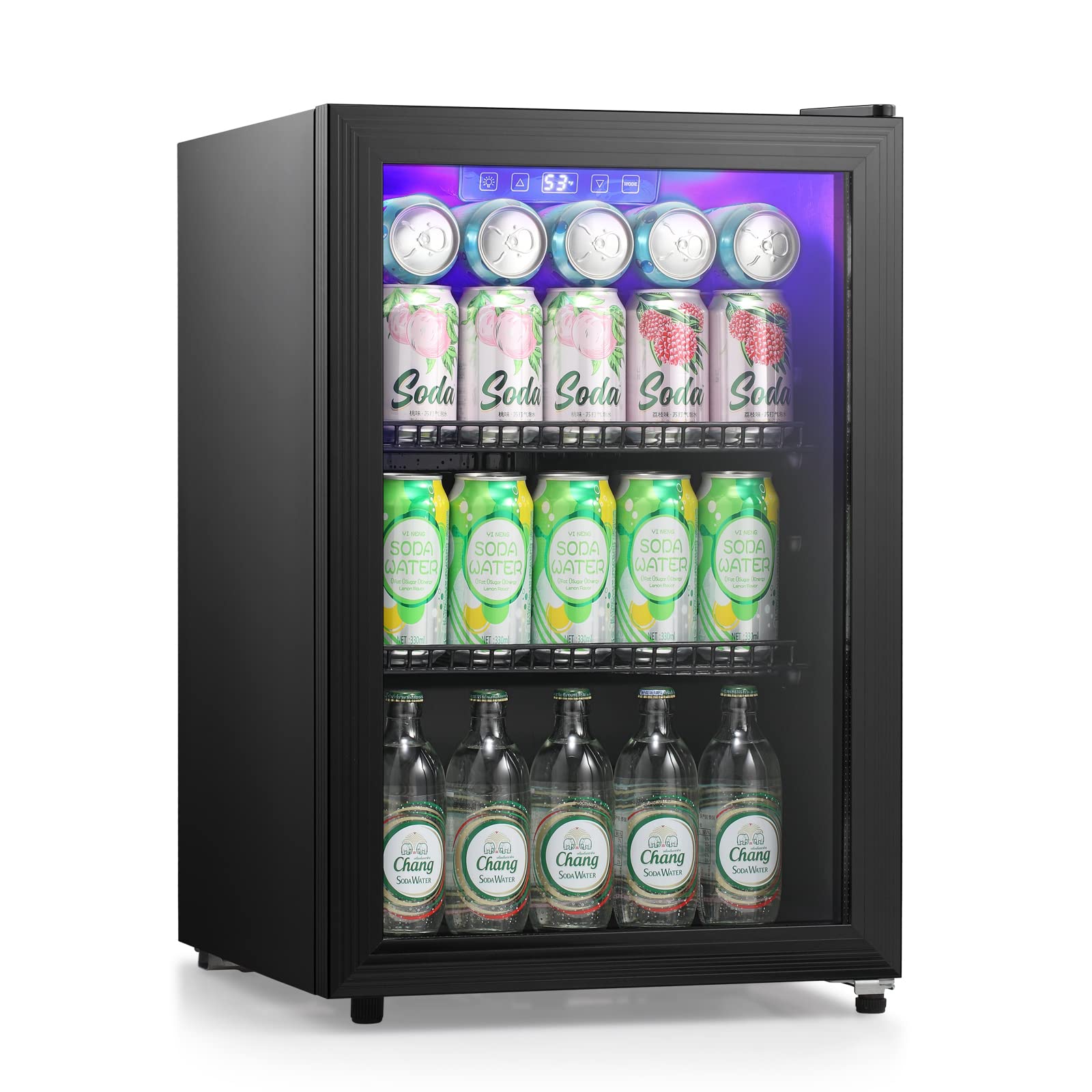 R.W.FLAME Beverage Refrigerator Cooler, 80 Cans Mini fridge with Double Glass Door and LED Lights, Small Refrigerator for Office, Home or Bedroom, Wine Cooler Digital Temperature Control, 2.4Cu.Ft