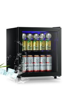 beverage refrigerator cooler 60 can cooler fridge glass door for beer drinks wines juice, 1.6 cu. ft adjustable shelves blue led lights and user friendly temperature knob for home office dorm bar