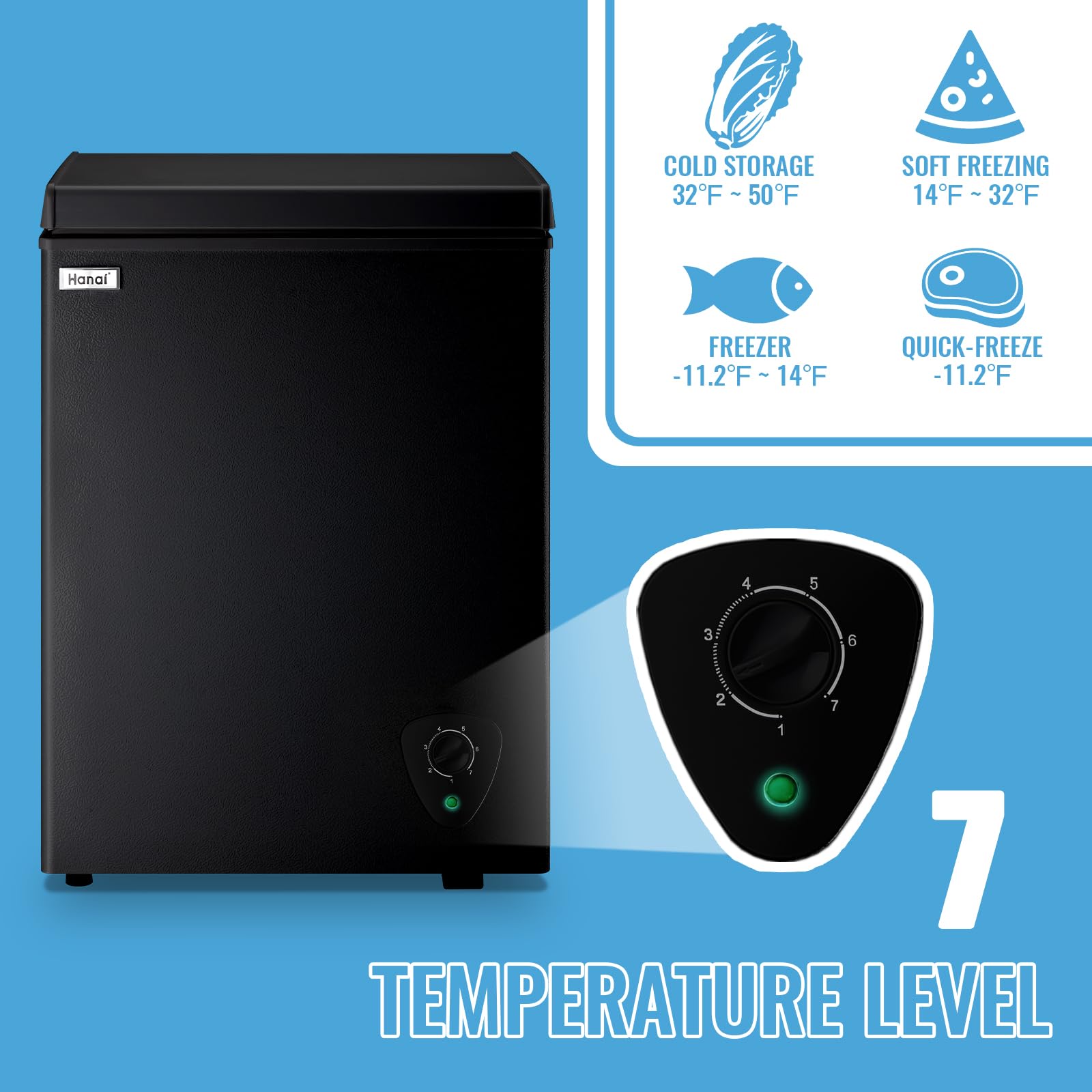 Chest Freezer 3.5 Cubic Small Deep Freezer with Top Open Door,Deep Freezer with Removable Storage Basket, 7 Gears Temperature Control, Energy Saving, for Office Dorm or Apartment