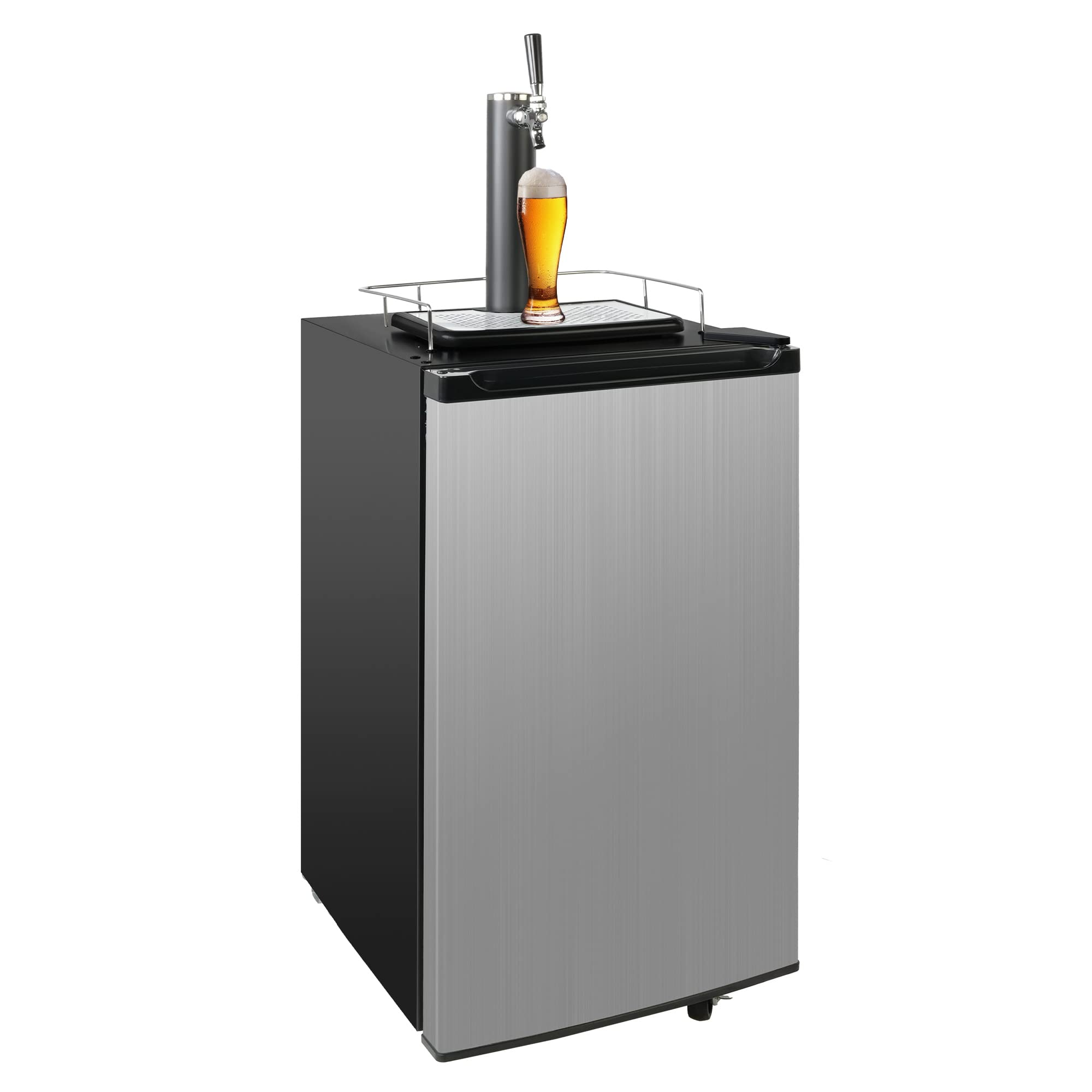 3.4 Cu.Ft. Kegerator, Keg Beer Cooler for Beer Dispensing with 4 Casters, CO2 Cylinder, Temperature Control, Drip Tray, Black Stainless Steel