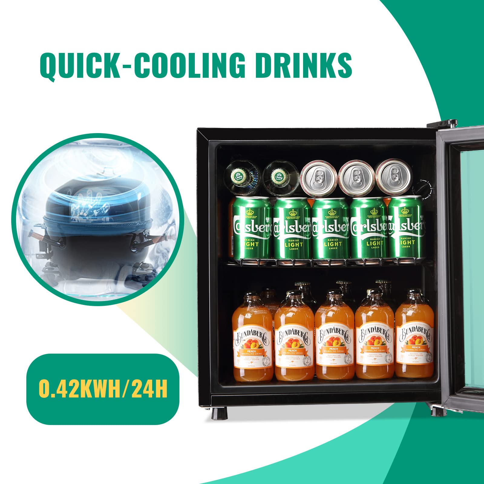 WANAI Mini Fridge Cooler 60 Can Beverage Refrigerator Black Mini Beer Fridge Glass Door for Wine Soda Juice Small Drink Cooler Machine Clear Front Removable for Home Office Bar Freestanding