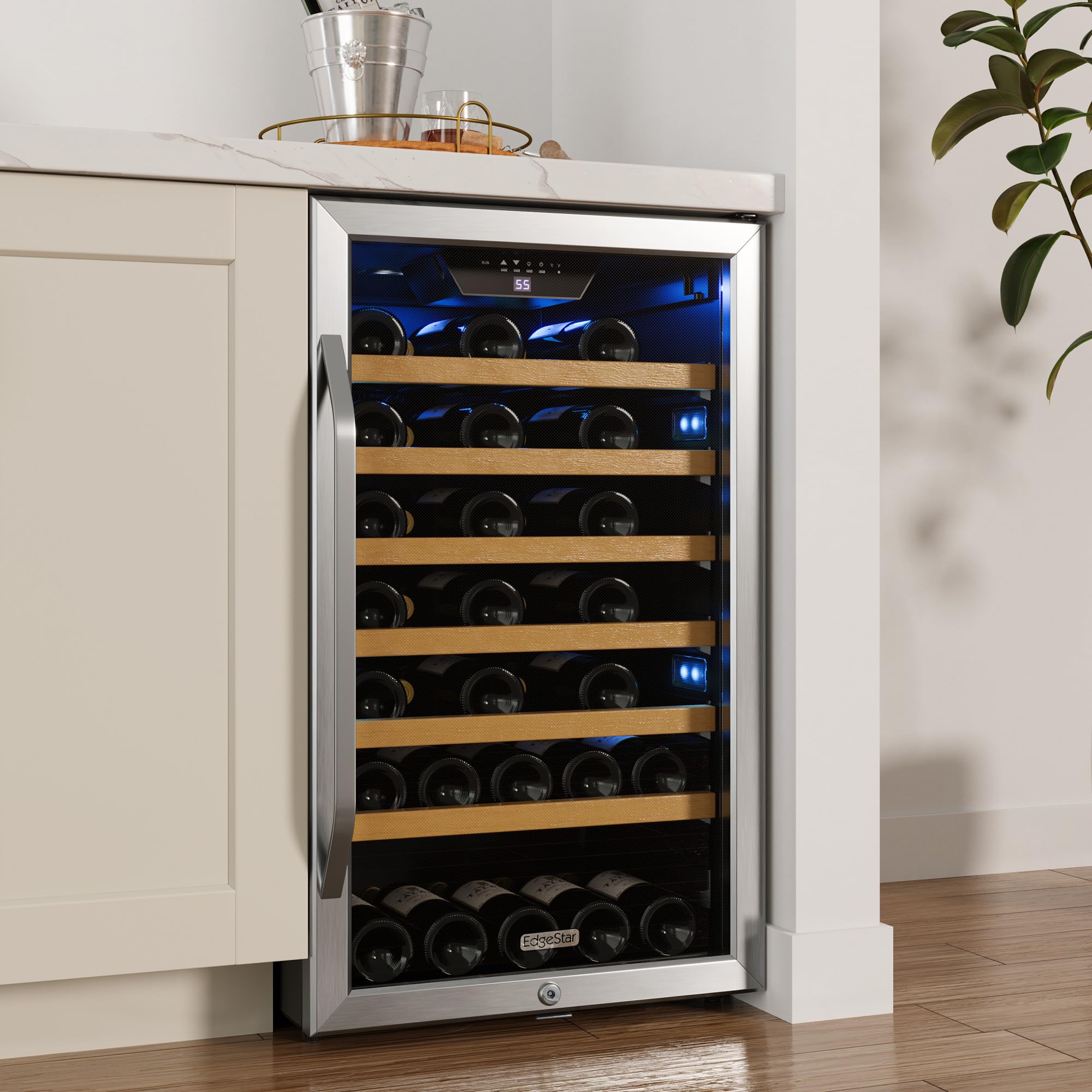 EdgeStar CWF440SZ 20 Inch Wide 44 Bottle Capacity Free Standing Wine Cooler with Reversible Door and LED Lighting