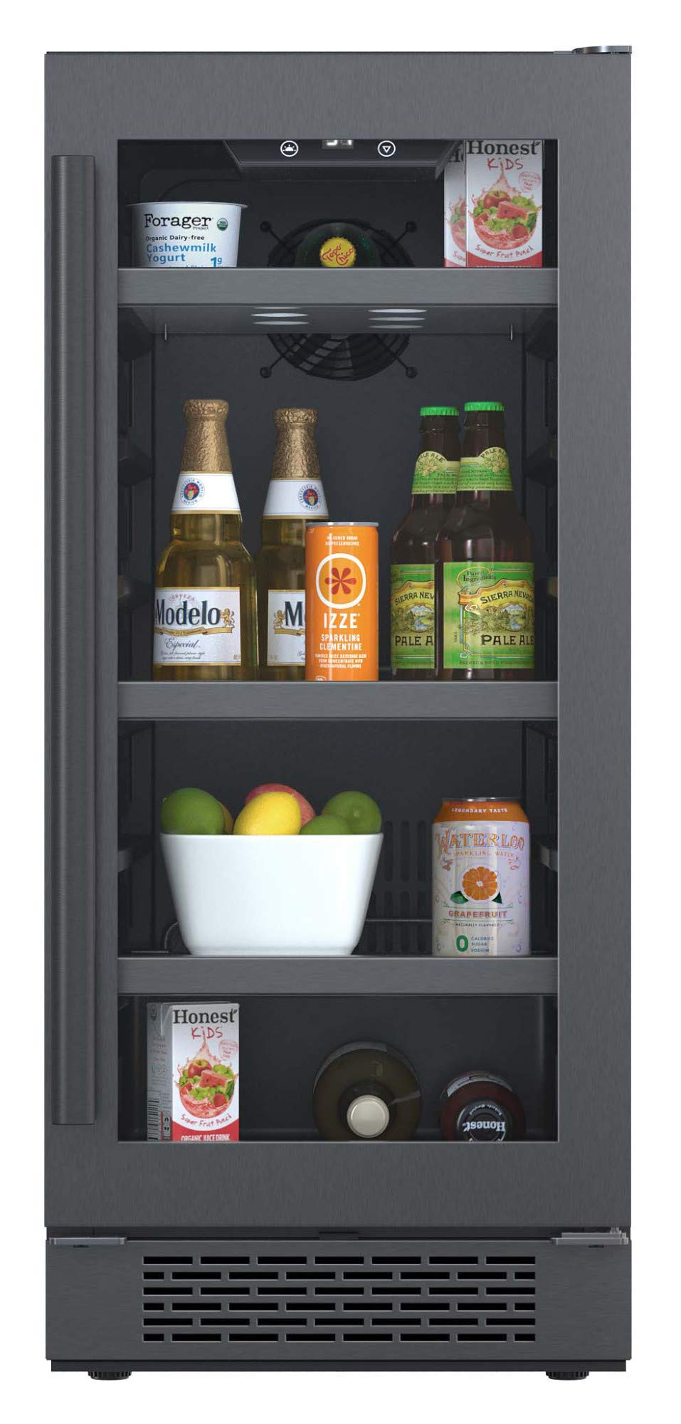 Avallon ABR151BLSS 15 Inch Wide 86 Can Capacity Beverage Center with LED Lighting and Double Pane Glass