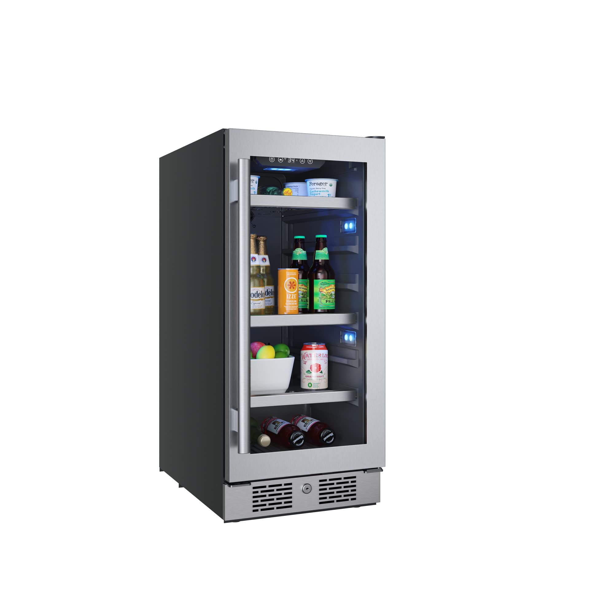 Avallon ABR151BLSS 15 Inch Wide 86 Can Capacity Beverage Center with LED Lighting and Double Pane Glass