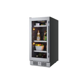 Avallon ABR151BLSS 15 Inch Wide 86 Can Capacity Beverage Center with LED Lighting and Double Pane Glass