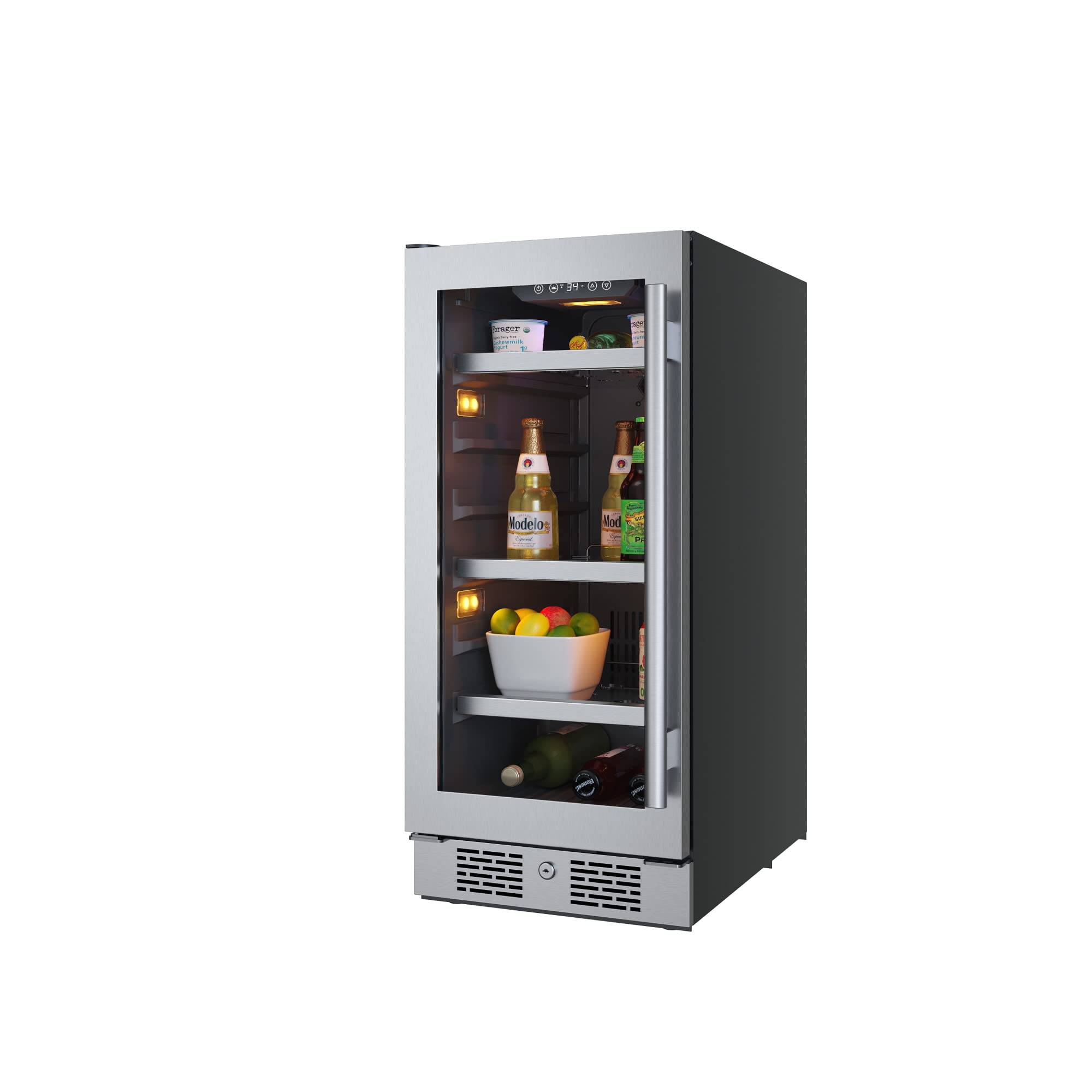 Avallon ABR151BLSS 15 Inch Wide 86 Can Capacity Beverage Center with LED Lighting and Double Pane Glass