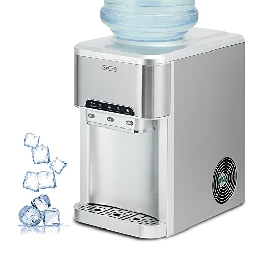 Countertop Ice Maker with 3-in-1 Water Cooler Dispenser, Kognita Countertop Stainless Steel Ice Makers, Top Loading 3-5 Gallon or Bottless, 44lbs Ice Cubes in 24H for Home, Office, Kitchen