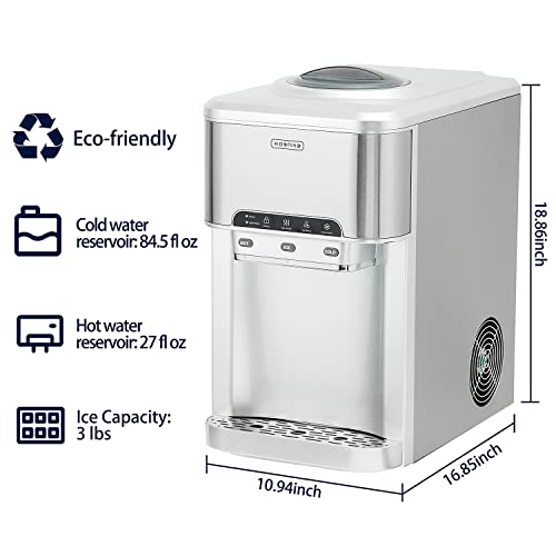 Countertop Ice Maker with 3-in-1 Water Cooler Dispenser, Kognita Countertop Stainless Steel Ice Makers, Top Loading 3-5 Gallon or Bottless, 44lbs Ice Cubes in 24H for Home, Office, Kitchen