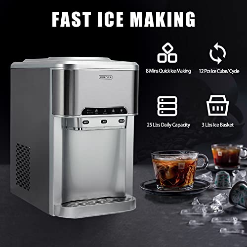 Countertop Ice Maker with 3-in-1 Water Cooler Dispenser, Kognita Countertop Stainless Steel Ice Makers, Top Loading 3-5 Gallon or Bottless, 44lbs Ice Cubes in 24H for Home, Office, Kitchen