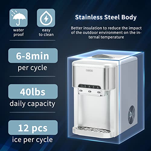 Countertop Ice Maker with 3-in-1 Water Cooler Dispenser, Kognita Countertop Stainless Steel Ice Makers, Top Loading 3-5 Gallon or Bottless, 44lbs Ice Cubes in 24H for Home, Office, Kitchen