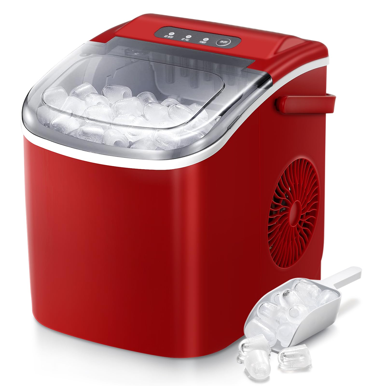 R.W.FLAME Ice Makers Countertop, Portable Ice Maker Machine with Self-Cleaning, 26.5lbs/24Hrs, 6 Mins/9 Pcs Bullet Ice, Ice Scoop and Basket, Handheld Ice Maker for Kitchen/Home/Office/Party,Grey