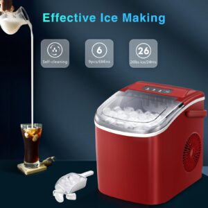 R.W.FLAME Ice Makers Countertop, Portable Ice Maker Machine with Self-Cleaning, 26.5lbs/24Hrs, 6 Mins/9 Pcs Bullet Ice, Ice Scoop and Basket, Handheld Ice Maker for Kitchen/Home/Office/Party,Grey