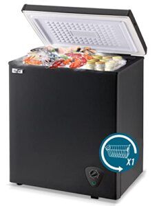 deep freezer small chest freezer 5.0 cu.ft mini chest freezer with 7 temperature settings, compact deep freezer with top open door, adjustable storage basket, low noise, energy saving,black