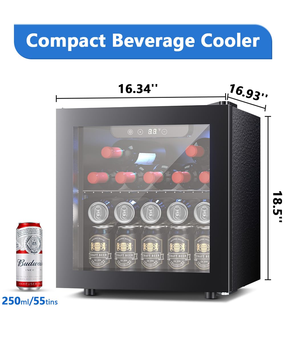 Joy Pebble Beverage Cooler and Refrigerator Mini Fridge with Glass Door for Soda Beer or Wine Small Drink Cooler for Home Office or Bar (2.3 cu.ft, Black)