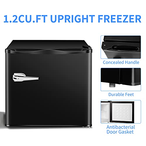 Antarctic Star Mini Upright Freezer -1.2 cu.ft Compact freezer with Removable Shelves and Adjustable Thermostat,perfect for Home/Kitchen/Office(Black)