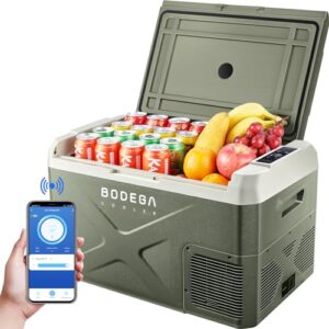 bodegacooler 12 volt car refrigerator, electric cooler portable freezer wifi app control, 32quart(30l) rv car fridge-4℉-68℉, 12/24v dc100-240 volt ac for outdoor camping,travel,vehicles,home use