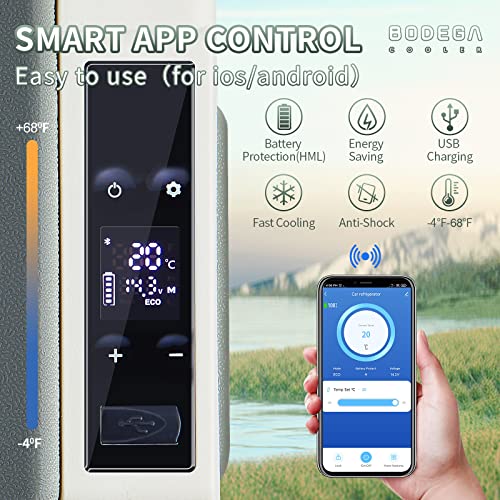 BODEGACOOLER 12 Volt Car Refrigerator, Electric Cooler Portable Freezer WIFI APP Control, 32Quart(30L) RV Car Fridge-4℉-68℉, 12/24V DC100-240 Volt AC for Outdoor Camping,Travel,Vehicles,Home Use