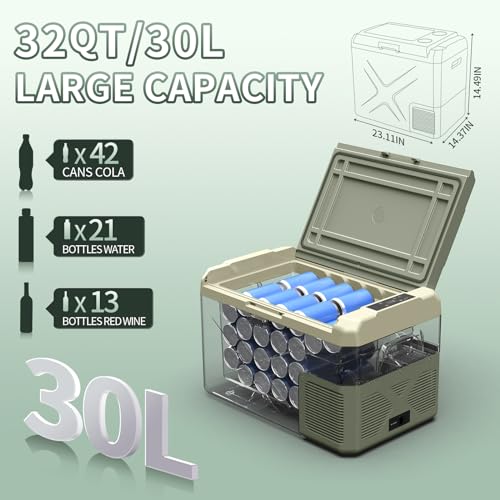 BODEGACOOLER 12 Volt Car Refrigerator, Electric Cooler Portable Freezer WIFI APP Control, 32Quart(30L) RV Car Fridge-4℉-68℉, 12/24V DC100-240 Volt AC for Outdoor Camping,Travel,Vehicles,Home Use