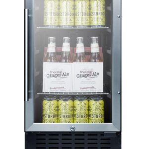 Summit SCR1841B 18" Built-in Undercounter Glass Door Beverage Center with Lock, Glass/Black