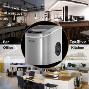 COSTWAY Countertop Ice Maker, 26LBS/24H Portable and Compact Ice Maker Machine, Ice Cubes Ready in 6 Mins, Electric High Efficiency Small Ice Maker with Ice Scoop for Home Kitchen Office, Silver