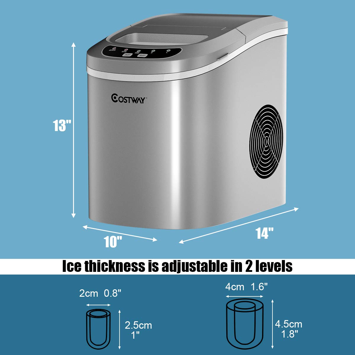 COSTWAY Countertop Ice Maker, 26LBS/24H Portable and Compact Ice Maker Machine, Ice Cubes Ready in 6 Mins, Electric High Efficiency Small Ice Maker with Ice Scoop for Home Kitchen Office, Silver