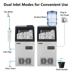 ROVSUN 150LBS/24H Commercial Ice Maker Machine with 2 Water Inlets, Freestanding Ice Machine with 24lbs Storage Bin, Ice Scoop & Water Filter for Home Office Restaurant Bar Cafe