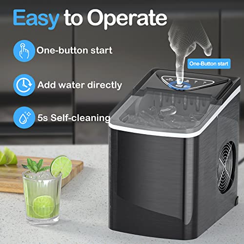 SPECILITE Ice Makers Countertop, Compact Ice Machine Maker, Self Cleaning - 26Lbs/24H, 9 Ice Cubes S/L in 6-8 Mins, Portable Icemaker with Ice Bag/Scoop/Basket for Home Kitchen Office Bar