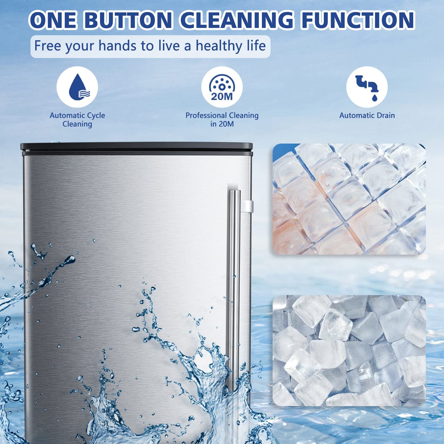 Commercial Ice Maker Machine,Under Counter Ice Machine with 80 Lbs/Day,Stainless Steel Under Counter Freestanding Commercial Clear Cube Ice Maker for Bar,Kitchen,Party