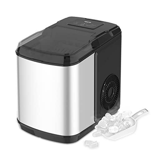 VECYS Stainless Steel Countertop Ice Maker 26LBS Daily Ice Making Capacity, Portable Ice Machine with Self-Clean Function, Perfect for Home and Office