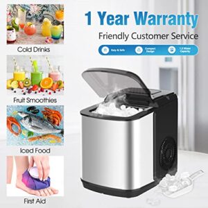 VECYS Stainless Steel Countertop Ice Maker 26LBS Daily Ice Making Capacity, Portable Ice Machine with Self-Clean Function, Perfect for Home and Office