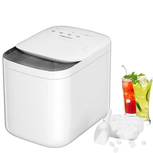 Vtechvat Ice Maker, Countertop Ice Maker with UV Lamp, Portable Ice Machine with Self Cleaning, ABS Material, 33lbs/Day, 6mins/8Pcs Bullet Ice, Counter Ice Maker for Home Kitchen Office Party(White)