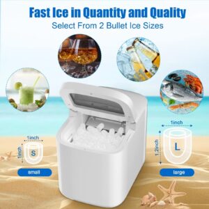 Vtechvat Ice Maker, Countertop Ice Maker with UV Lamp, Portable Ice Machine with Self Cleaning, ABS Material, 33lbs/Day, 6mins/8Pcs Bullet Ice, Counter Ice Maker for Home Kitchen Office Party(White)