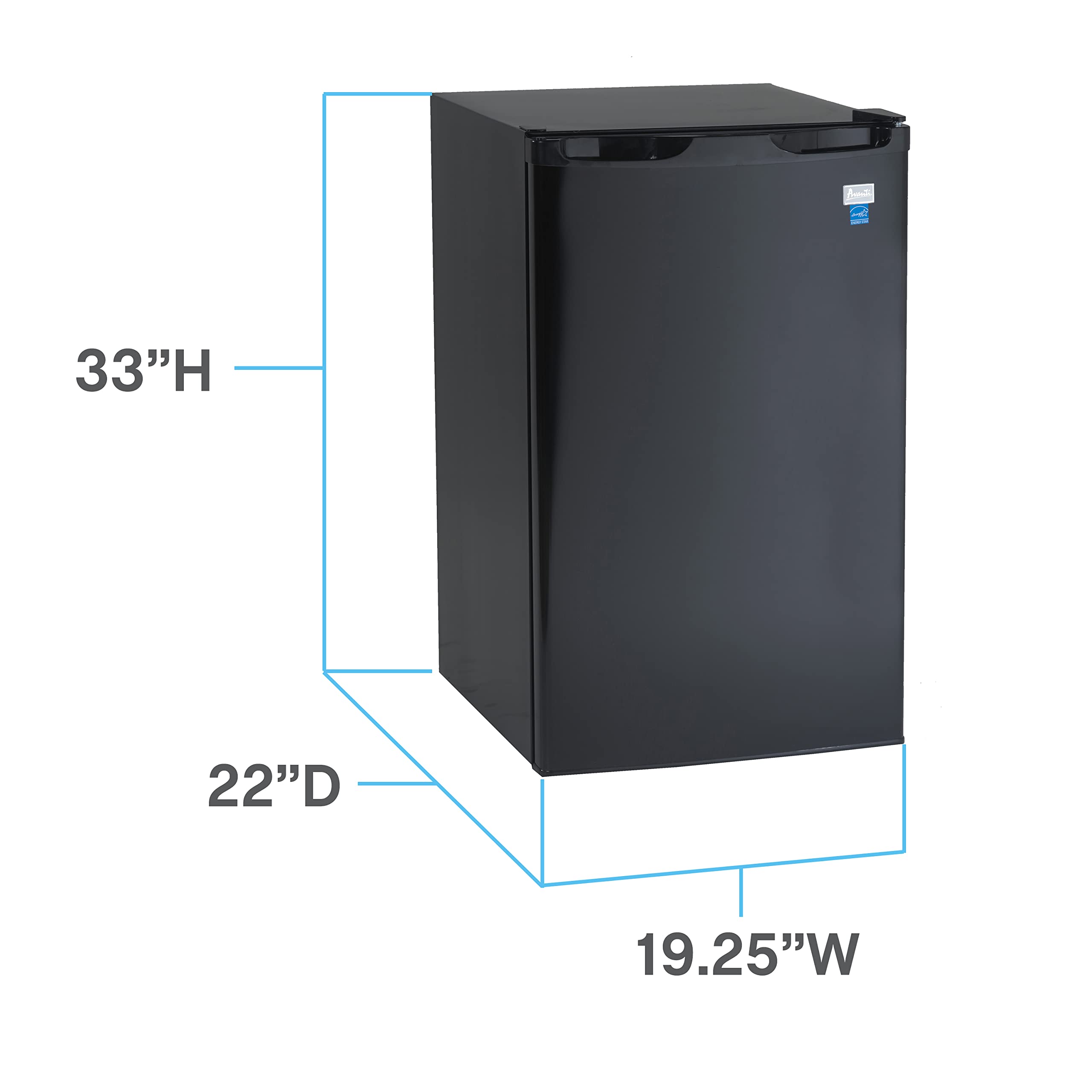 Avanti AVARM4416B Refrigerators, Glass Shelves, Door Freezer Compartment, Defrost, Energy Star, 4.4 cubic feet,Black, 33" x 19.3" x 22"