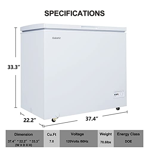 Galanz GLF70CWED01 Manual Defrost Chest Freezer, Mechanical Temperature Control, White, 7.0 Cu Ft