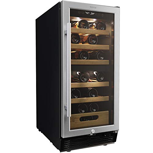 hOmeLabs 25 Bottles High-End Wine Cooler - Standalone Dual-Zone Mini Fridge and Chiller for Wines with Temperature Control Panel, Stainless Steel Reversible Door Swing and Removable Wood Shelves