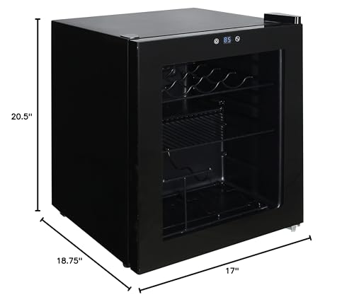 Avanti WBC16Z1B-IS Beverage Cooler Refrigerator 15 Wine Bottle/60 Can Capacity, Glass Door, 17-Inch Wide Freestanding, Adjustable Thermostat Control, 1.6-Cubic Feet, Black