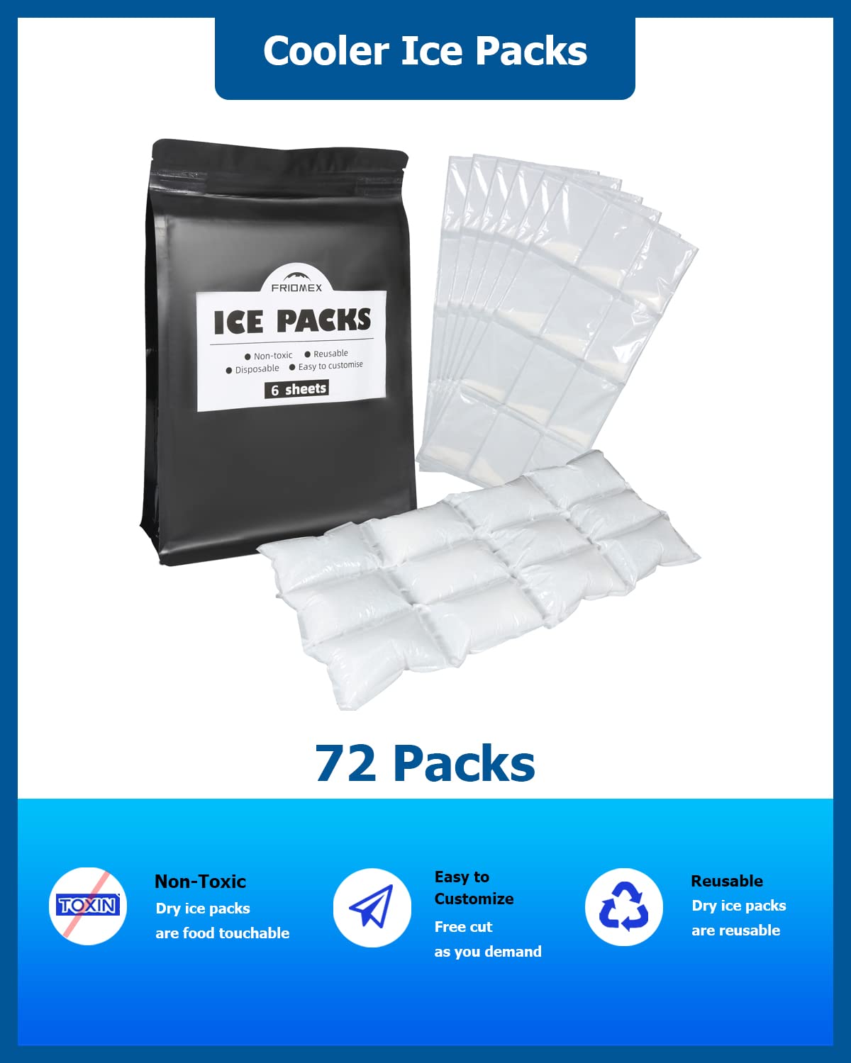 Friomex Dry Ice Packs - Ideal for Shipping Perishables and Drinks | Styrofoam Cooler Compatible | Includes Dry Ice Pellets | Keep Items Safe During Shipping | Hielo Seco