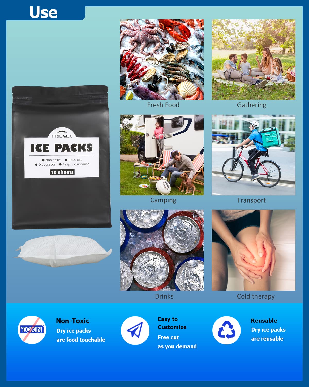 Friomex Dry Ice Packs - Ideal for Shipping Perishables and Drinks | Styrofoam Cooler Compatible | Includes Dry Ice Pellets | Keep Items Safe During Shipping | Hielo Seco