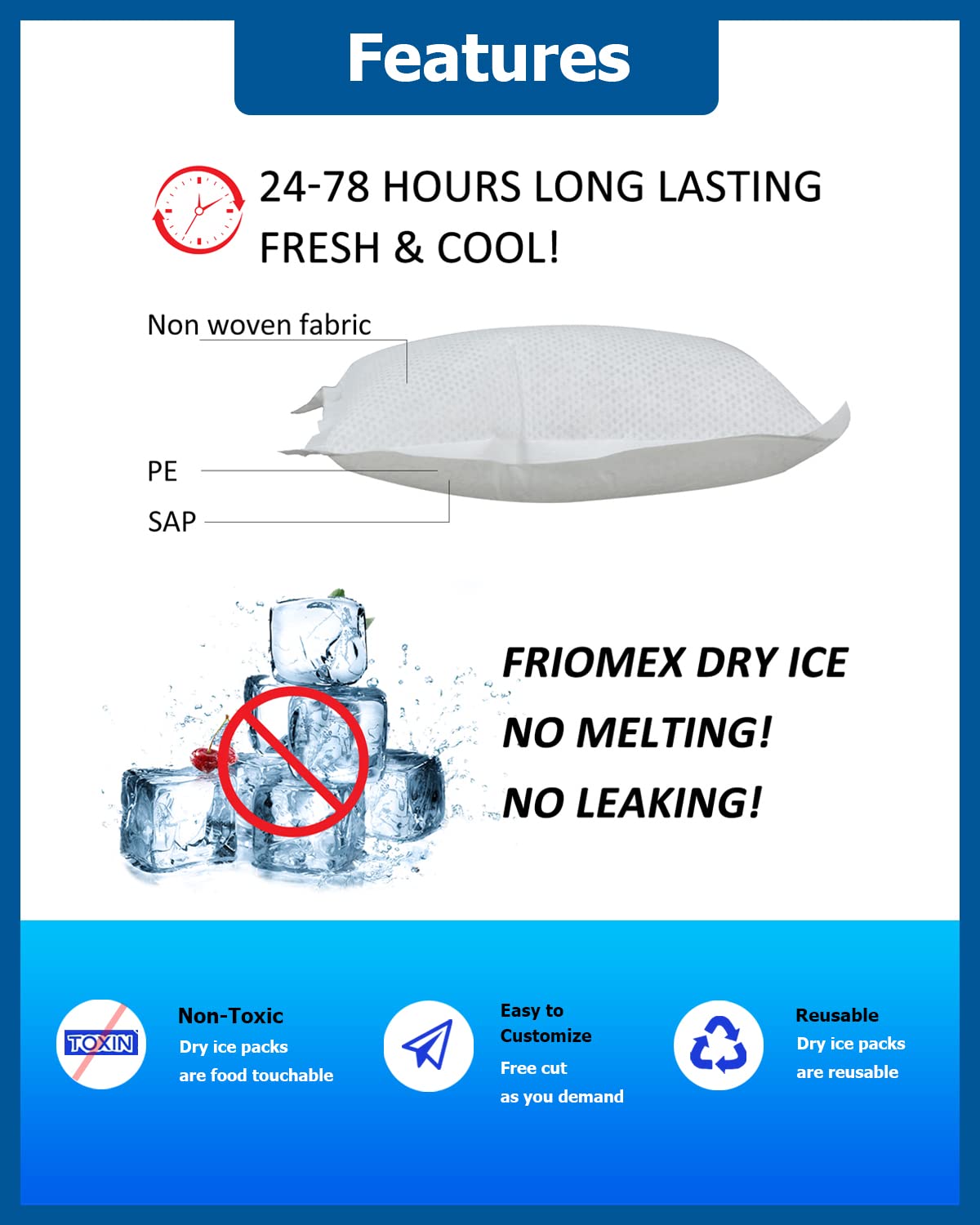 Friomex Dry Ice Packs - Ideal for Shipping Perishables and Drinks | Styrofoam Cooler Compatible | Includes Dry Ice Pellets | Keep Items Safe During Shipping | Hielo Seco