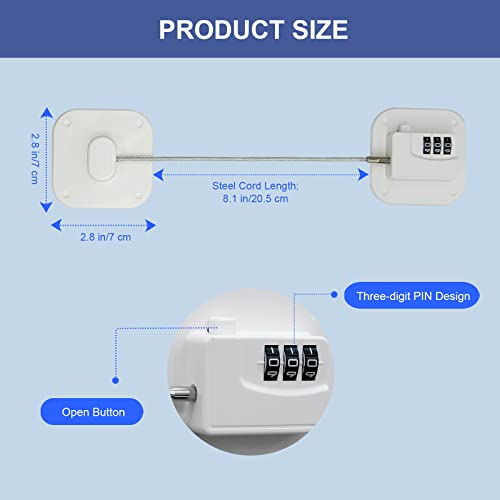 NewBinn 2 Pack Refrigerator Lock Combination, White Child Safety Fridge Coded Lock, No Drilling Cabinet Safety Security Lock for Babies, Used in Freezer Doors, Window, Closets, with Strong Adhesive