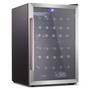 antarctic star 36 bottle wine cooler/cabinet beverage refigerator small wine cellar soda beer counter top bar fridge quiet operation compressor digital freestanding door black glass